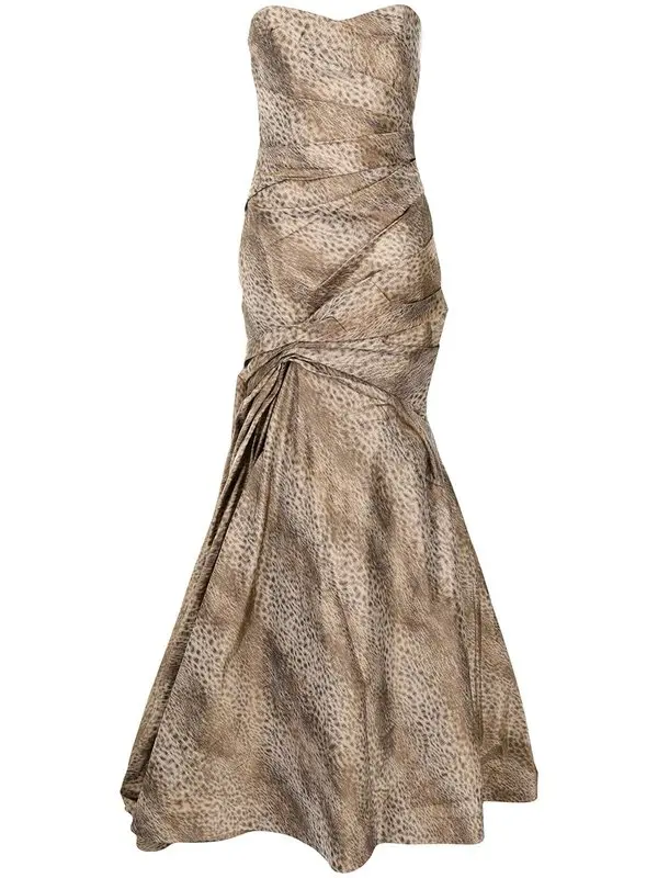 Monique Lhuillier Sleeveless Cheetah-print Trumpet Gown