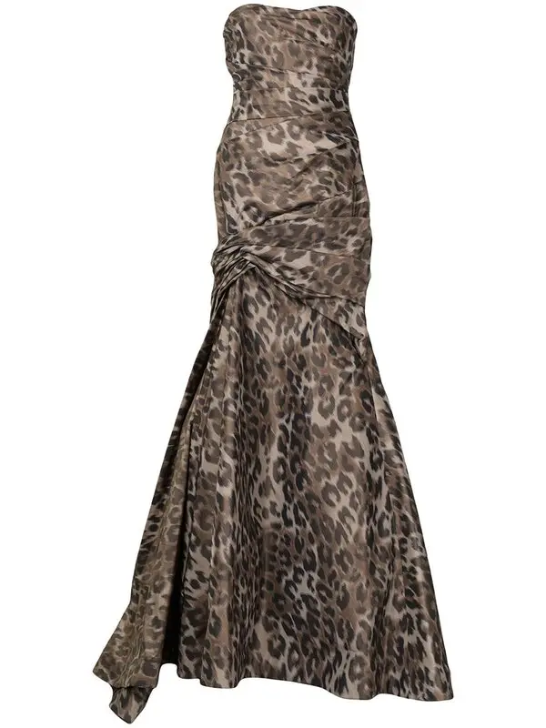 Monique Lhuillier Leopard Print Cold-shoulder Gown - Brown