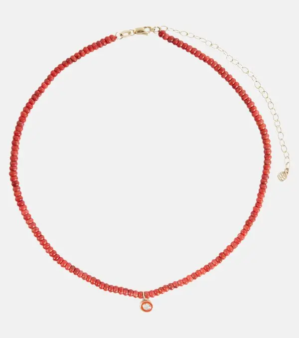 SYDNEY EVAN Bamboo Coral And 14kt Gold Charm Necklace - Orange