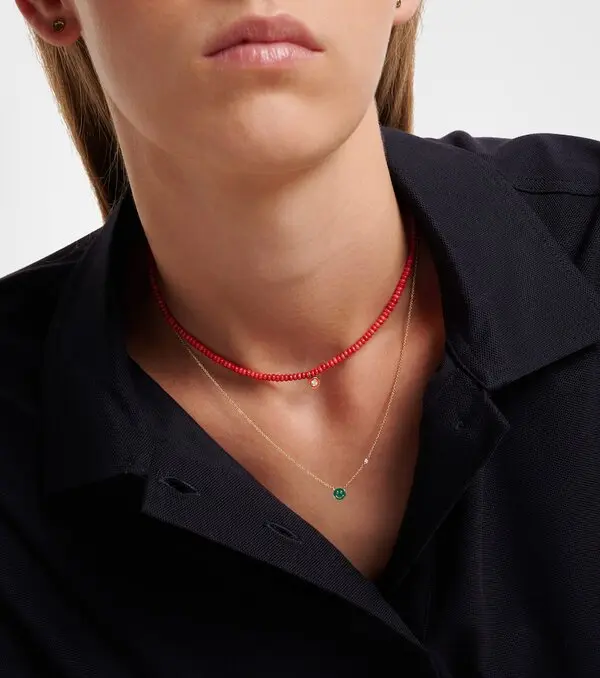 SYDNEY EVAN Bamboo Coral And 14kt Gold Charm Necklace
