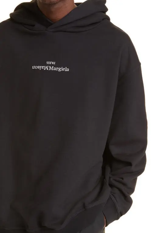 MAISON MARGIELA Embroidered Logo Cotton Hoodie - Black