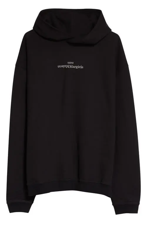 MAISON MARGIELA Embroidered Logo Cotton Hoodie - Black