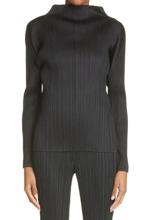 Issey Miyake Funnel Neck Pleated Top - Black