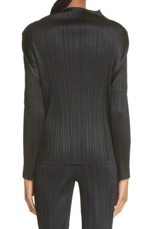 Issey Miyake Funnel Neck Pleated Top - Black