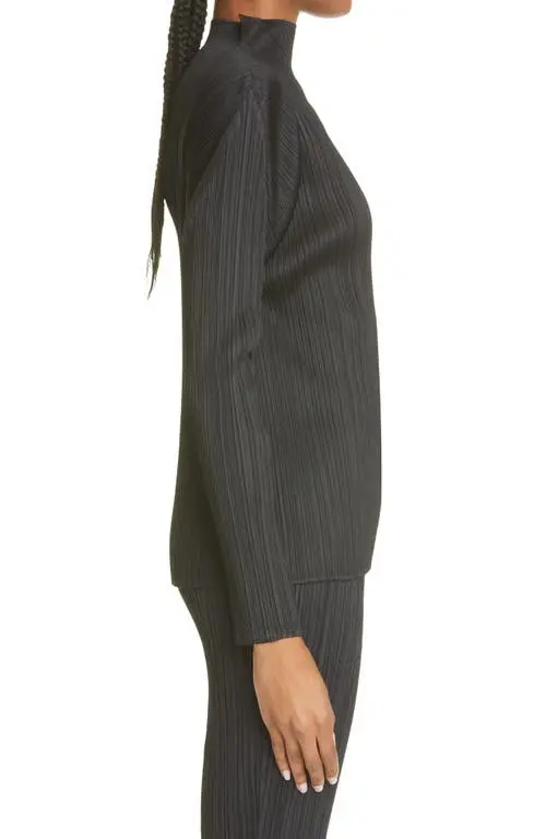 Issey Miyake Funnel Neck Pleated Top - Black