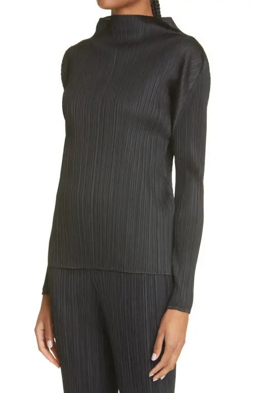 Issey Miyake Funnel Neck Pleated Top - Black