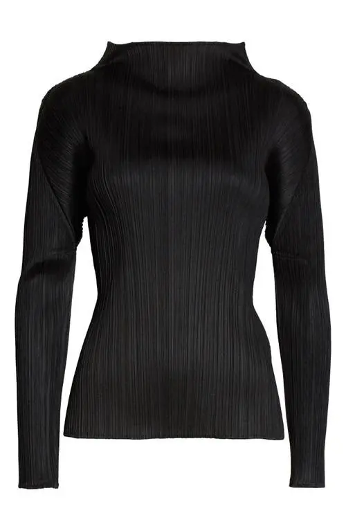 Issey Miyake Funnel Neck Pleated Top - Black
