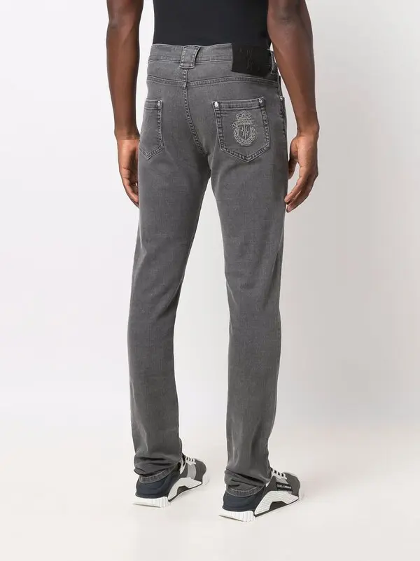 BILLIONAIRE Embroidered Logo Straight-leg Jeans - Grey