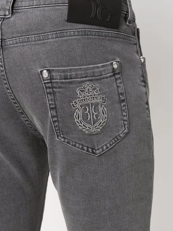 BILLIONAIRE Embroidered Logo Straight-leg Jeans - Grey