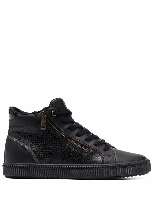 Geox Croc-effect High Top Sneakers - Black