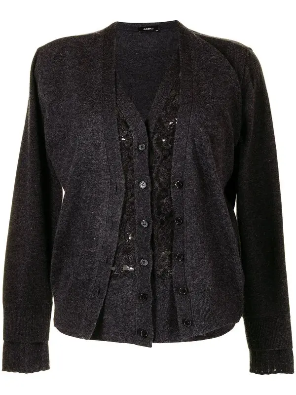 Goen.j Lace Panel Layered Cardigan