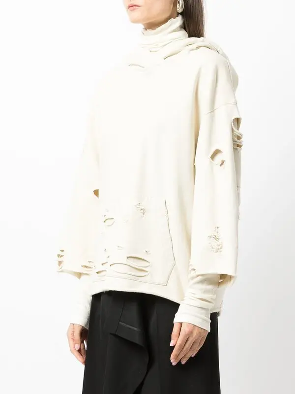 Goen.j Destroyed Layered Hoodie - Neutrals