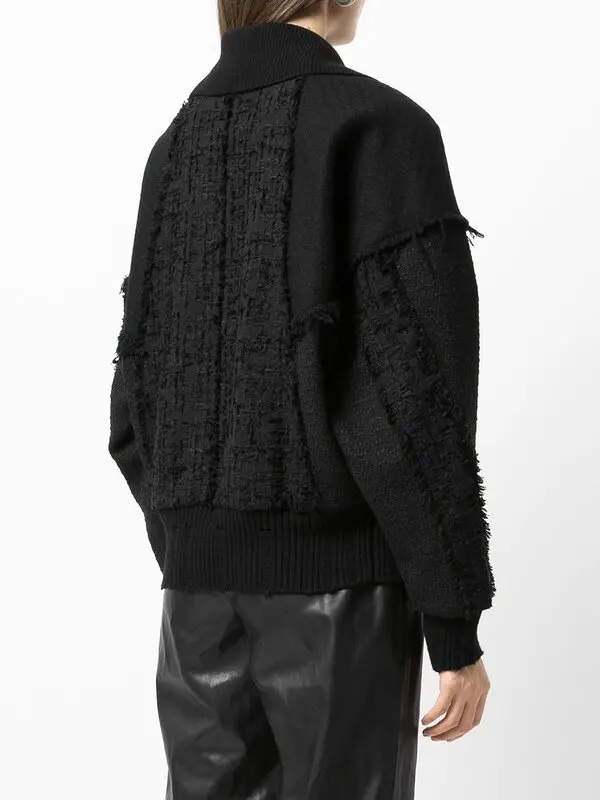 Goen.j Frayed Tweed Patchwork Bomber Jacket - Black