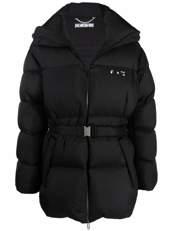 Off-White Hands Off Belted Puffer Jacket - Black