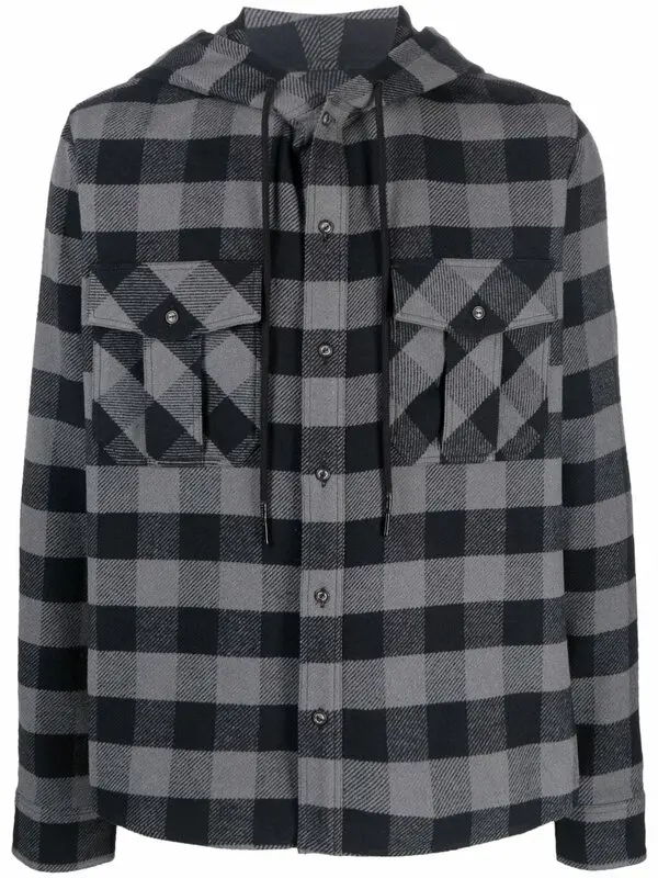 Off-White Arrows-print Check Hoodie Shirt - Grey