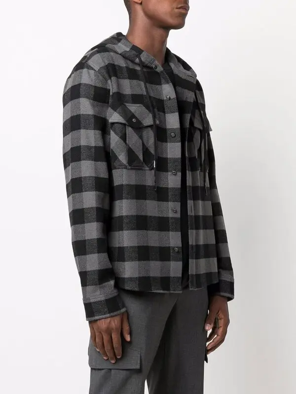 Off-White Arrows-print Check Hoodie Shirt - Grey