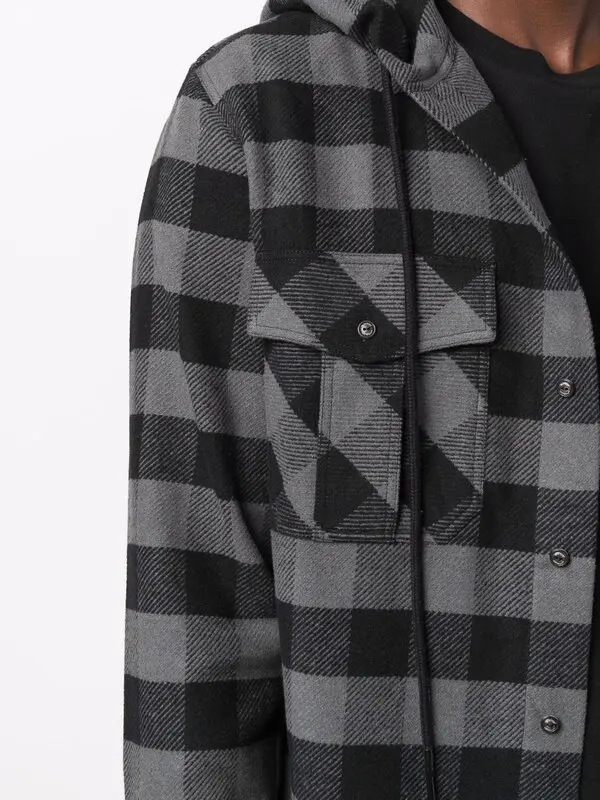 Off-White Arrows-print Check Hoodie Shirt - Grey
