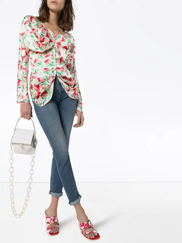 YUHAN WANG Peach Print Ruched Blouse