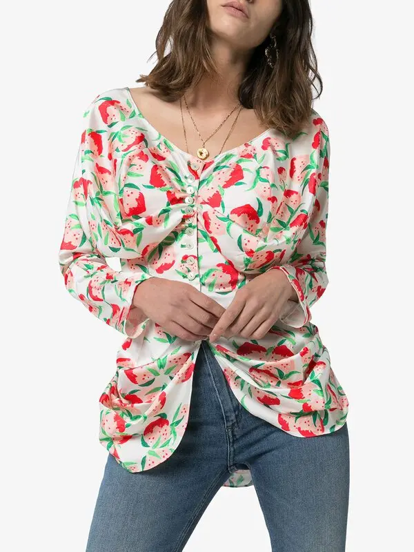 YUHAN WANG Peach Print Ruched Blouse