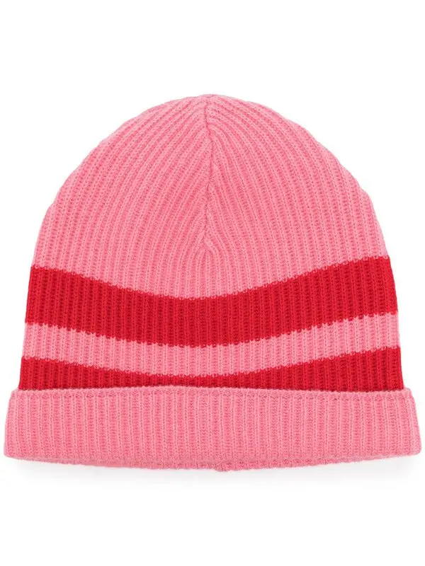 Cashmere In Love Striped-knit Beanie - Pink