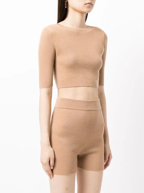 Cashmere In Love Liza Scoop-back Cropped Top - Brown