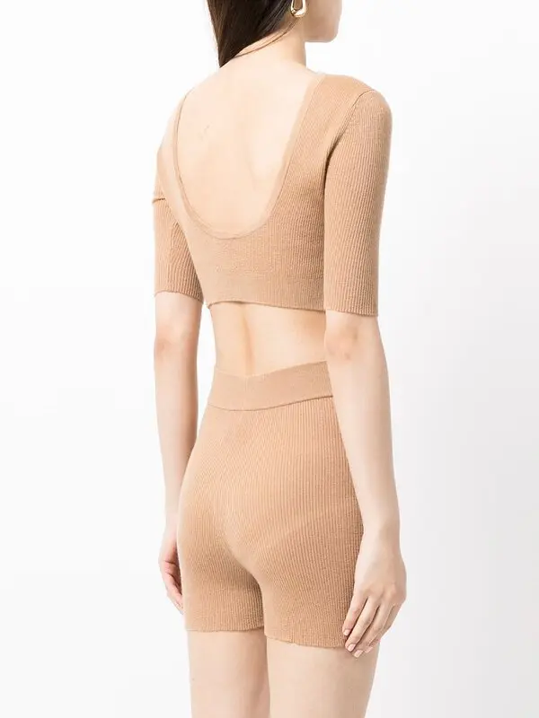 Cashmere In Love Liza Scoop-back Cropped Top - Brown