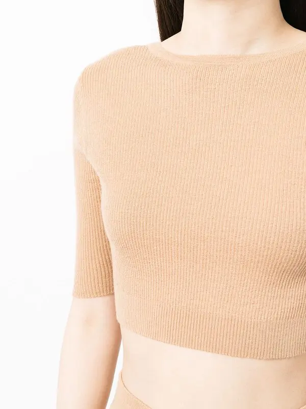 Cashmere In Love Liza Scoop-back Cropped Top - Brown