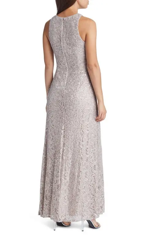 Alex Evenings Ruffle Sequin Lace Gown - Buff