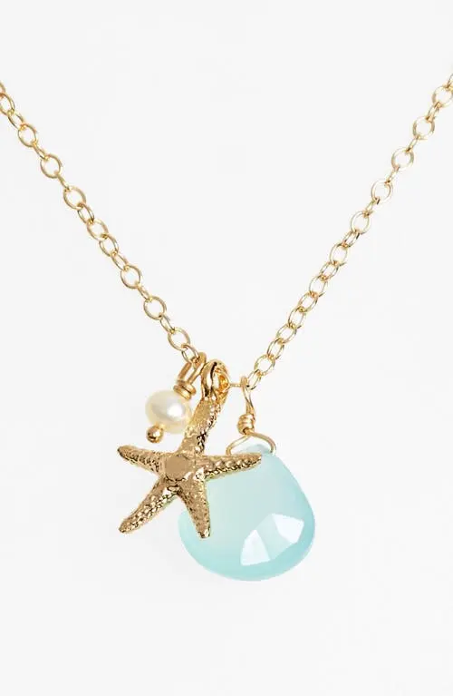 KI-ELE Sea Star Cluster Pendant Necklace With Pearl And Chalcedony - Gold