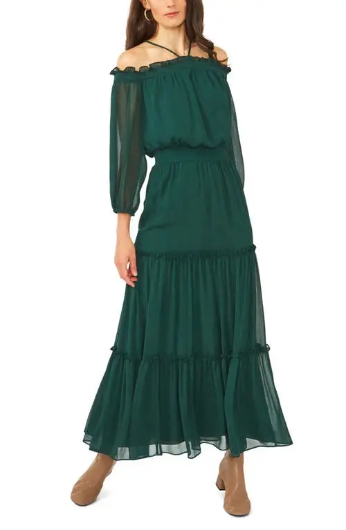 1.State Halter Long Sleeve Maxi Dress - Pine Green