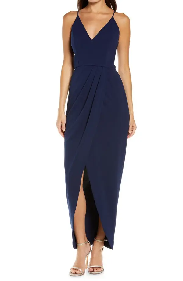 Wayf The Ines V-Neck Tulip Gown In Navy - 59% Off | Editorialist