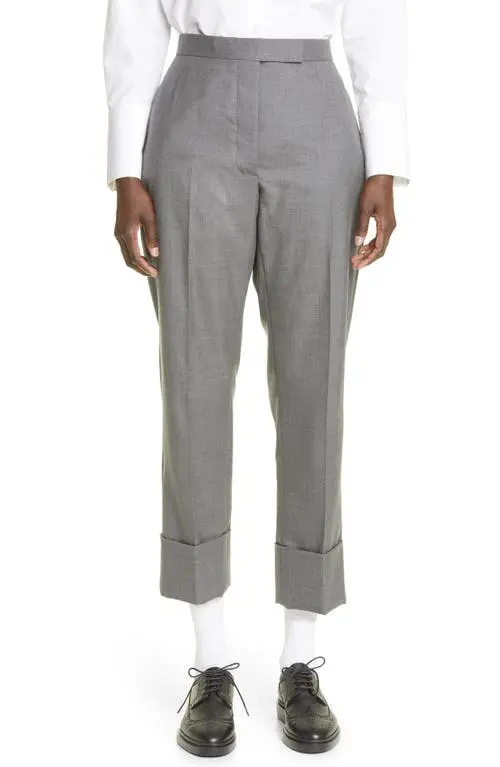 Thom Browne Back Strap Cropped Wool Trousers - Medium Grey