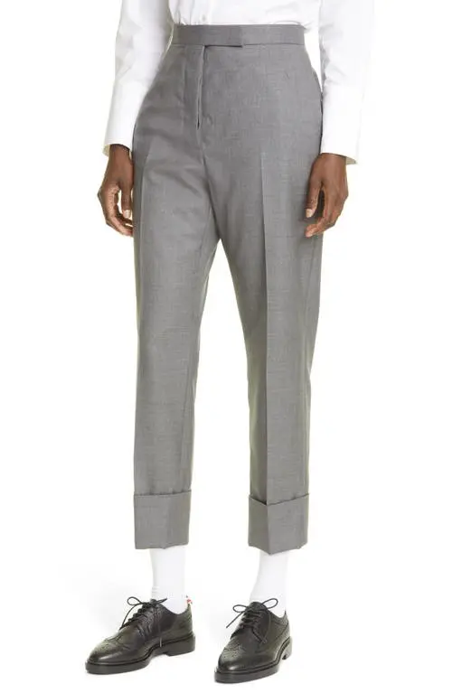Thom Browne Back Strap Cropped Wool Trousers - Medium Grey