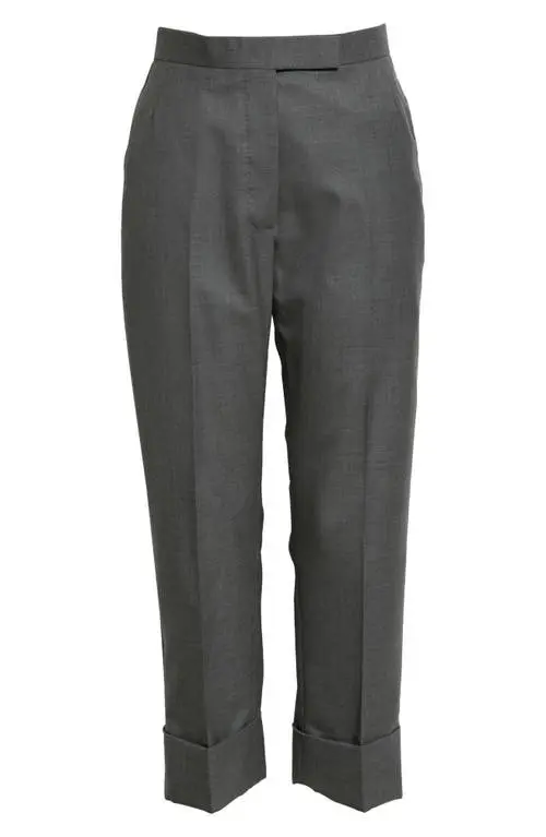 Thom Browne Back Strap Cropped Wool Trousers - Medium Grey