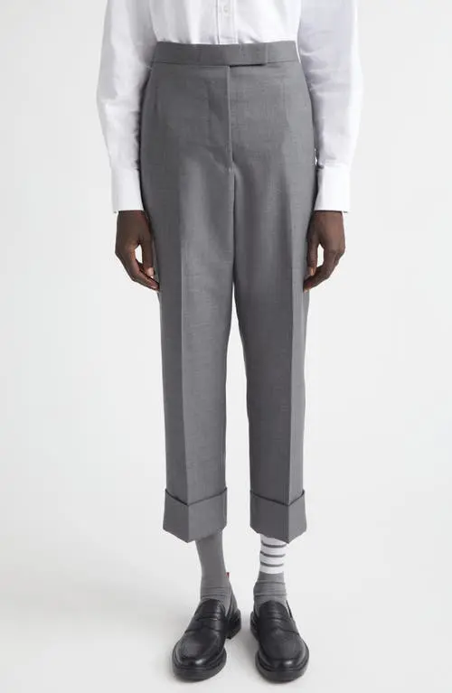 Thom Browne Back Strap Cropped Wool Trousers - Medium Grey