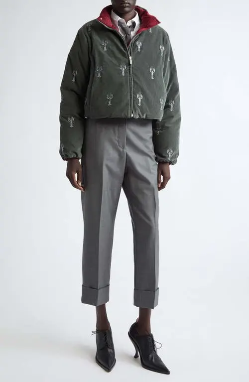 Thom Browne Back Strap Cropped Wool Trousers - Medium Grey