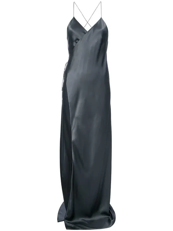 Michelle Mason Strappy Wrap Gown - Grey