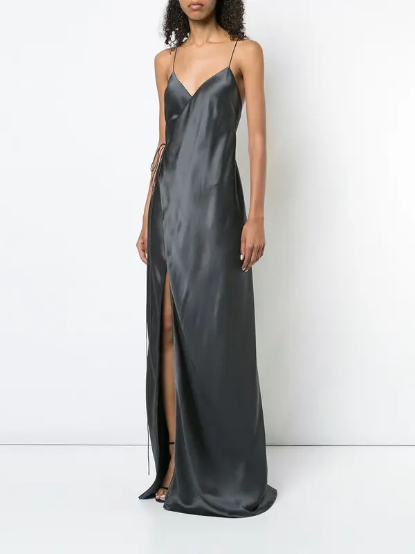 Michelle Mason Strappy Wrap Gown - Grey