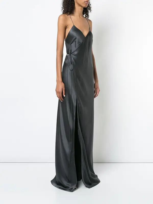 Michelle Mason Strappy Wrap Gown - Grey