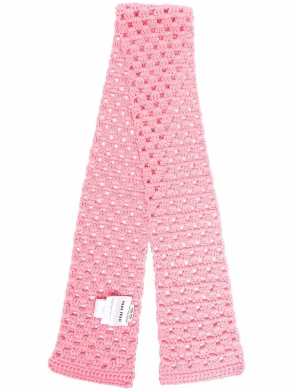 MIU MIU クロシェ編み マフラー ピンク Miu Miu Crochet-Knit Scarf - Pink | Editorialist