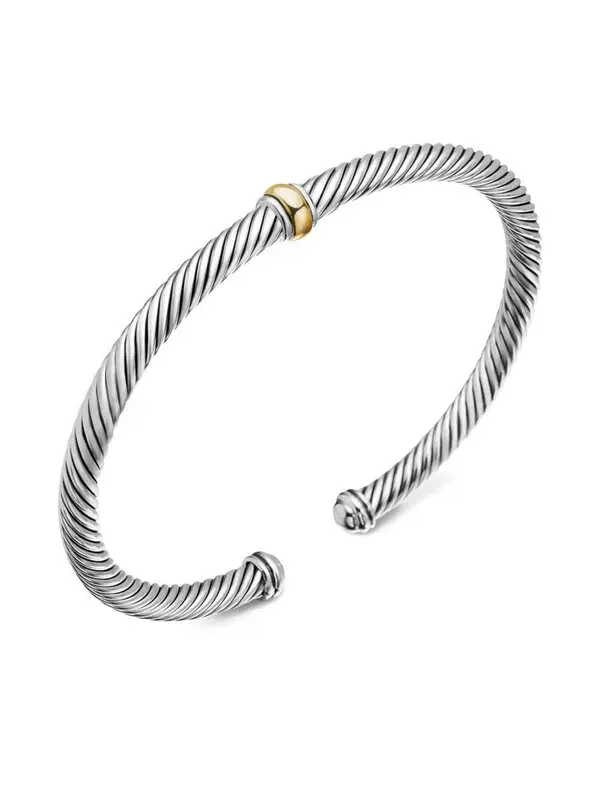 David Yurman 18kt Yellow Gold And Sterling Classic Cable Bracelet - Silver