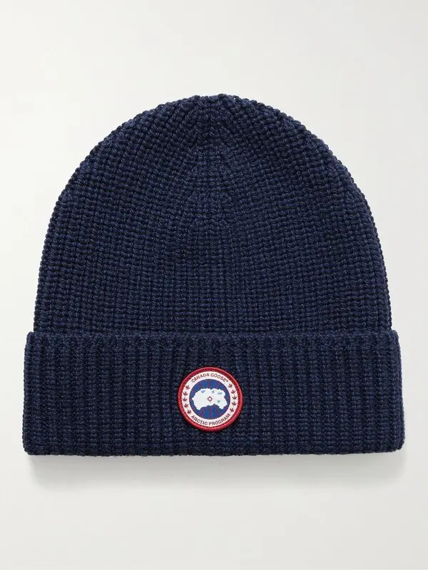 Canada Goose Logo-appliquéd Ribbed Wool Beanie - Blue