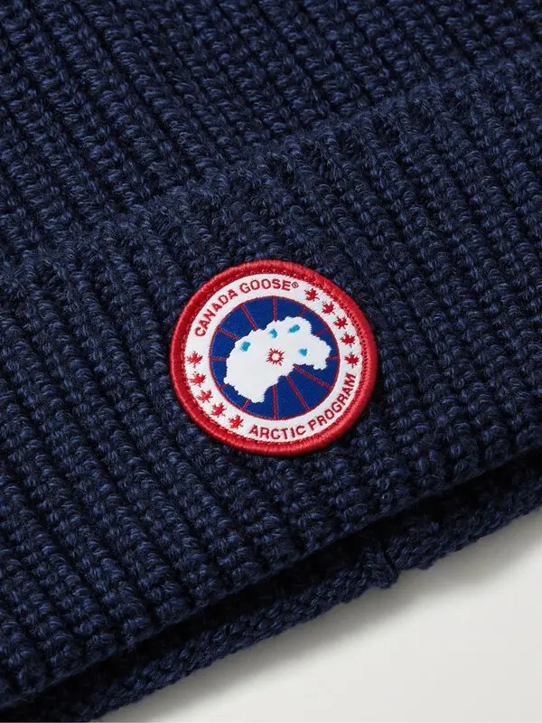 Canada Goose Logo-appliquéd Ribbed Wool Beanie - Blue