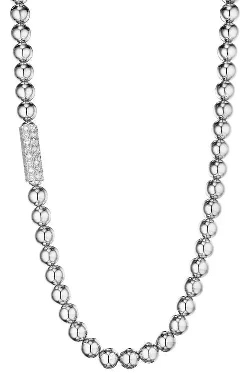 MANLUU Long Beaded Necklace - Sterling Silver