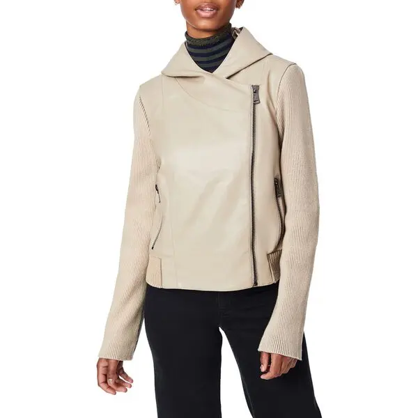 Bernardo Faux Leather And Knit Moto Jacket