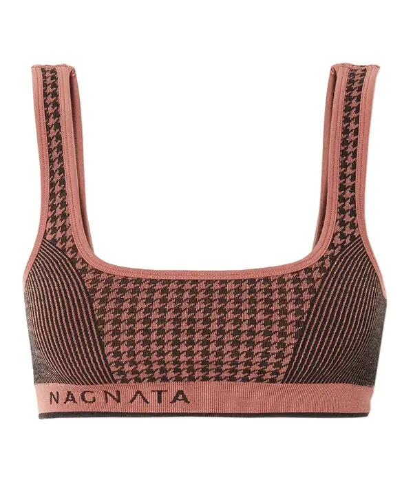 NAGNATA Net Sustain Houndstooth Merino Wool-blend Sports Bra