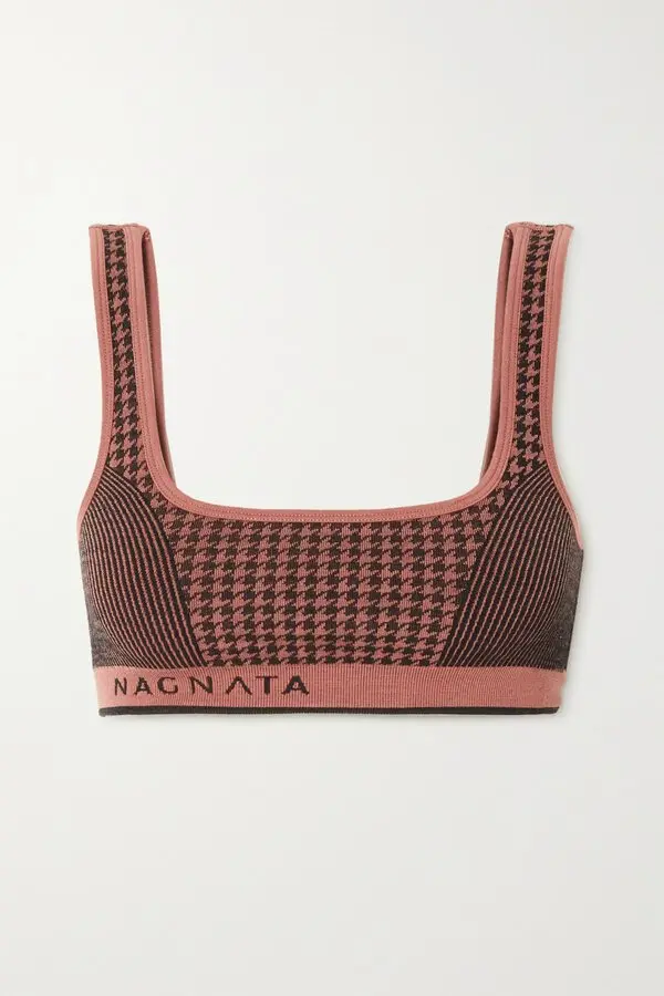 NAGNATA Net Sustain Houndstooth Merino Wool-blend Sports Bra