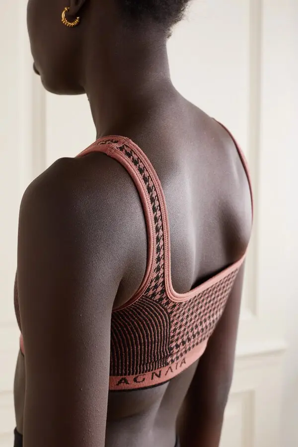 NAGNATA Net Sustain Houndstooth Merino Wool-blend Sports Bra