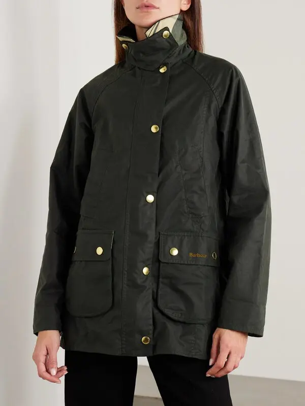 Barbour Beadnell Corduroy-trimmed Waxed-cotton Jacket - Green