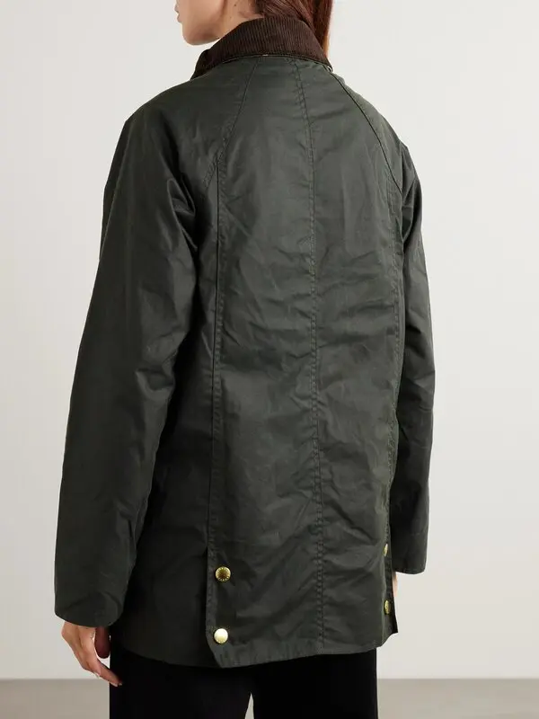Barbour Beadnell Corduroy-trimmed Waxed-cotton Jacket - Green